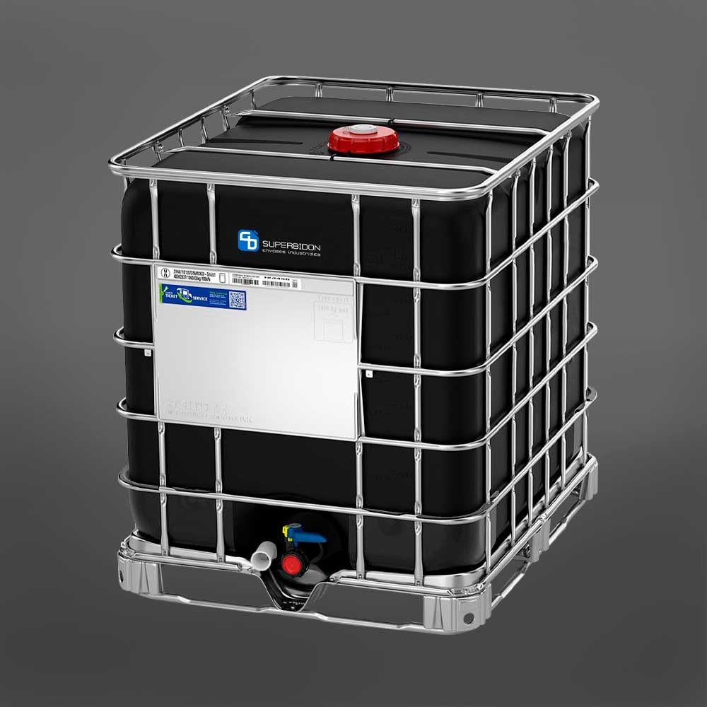 Contenedor IBC Negro 1000L | Seguro y Certificado
